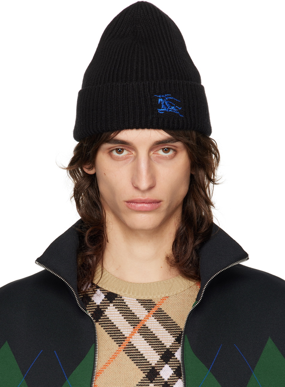 Burberry Black Ribbed Cashmere Beanie Burberry