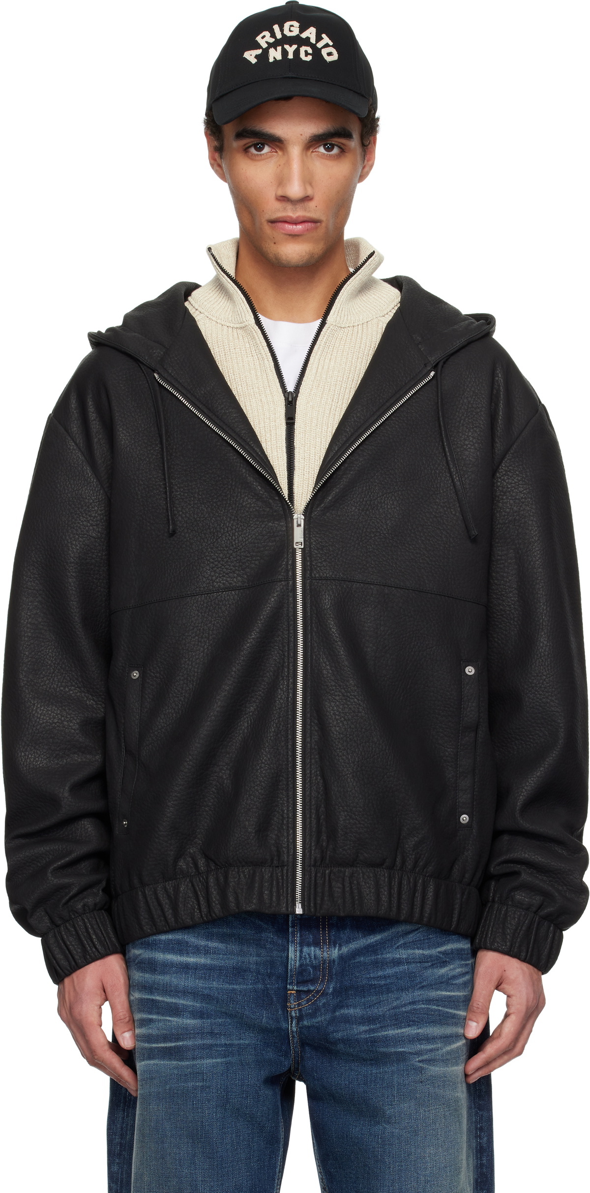 Axel Arigato Black Pebbled Hooded Faux-Leather Jacket Axel Arigato