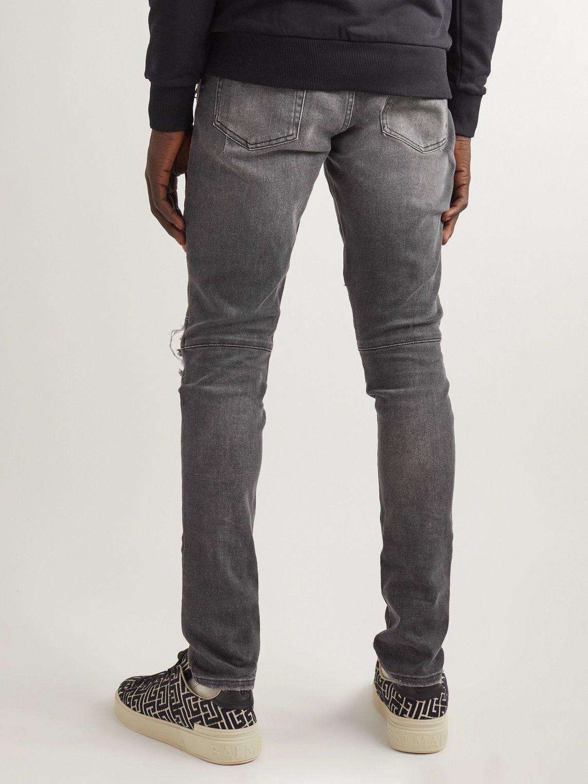 Balmain - Skinny-Fit Distressed Panelled Jeans - Black Balmain