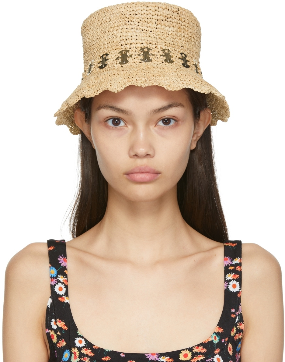 Paco Rabanne Beige Raffia Bucket Hat Paco Rabanne