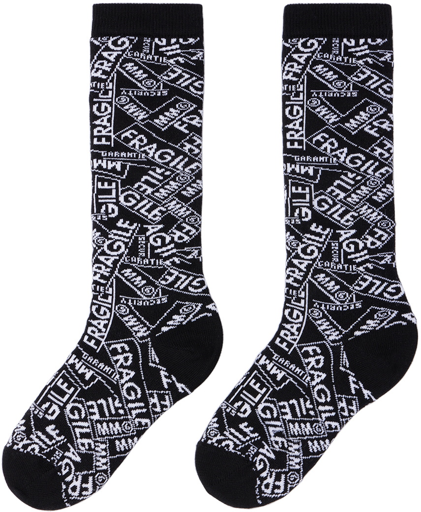 MM6 Maison Margiela Kids Black Fragile Logo Socks MM6 Maison Margiela