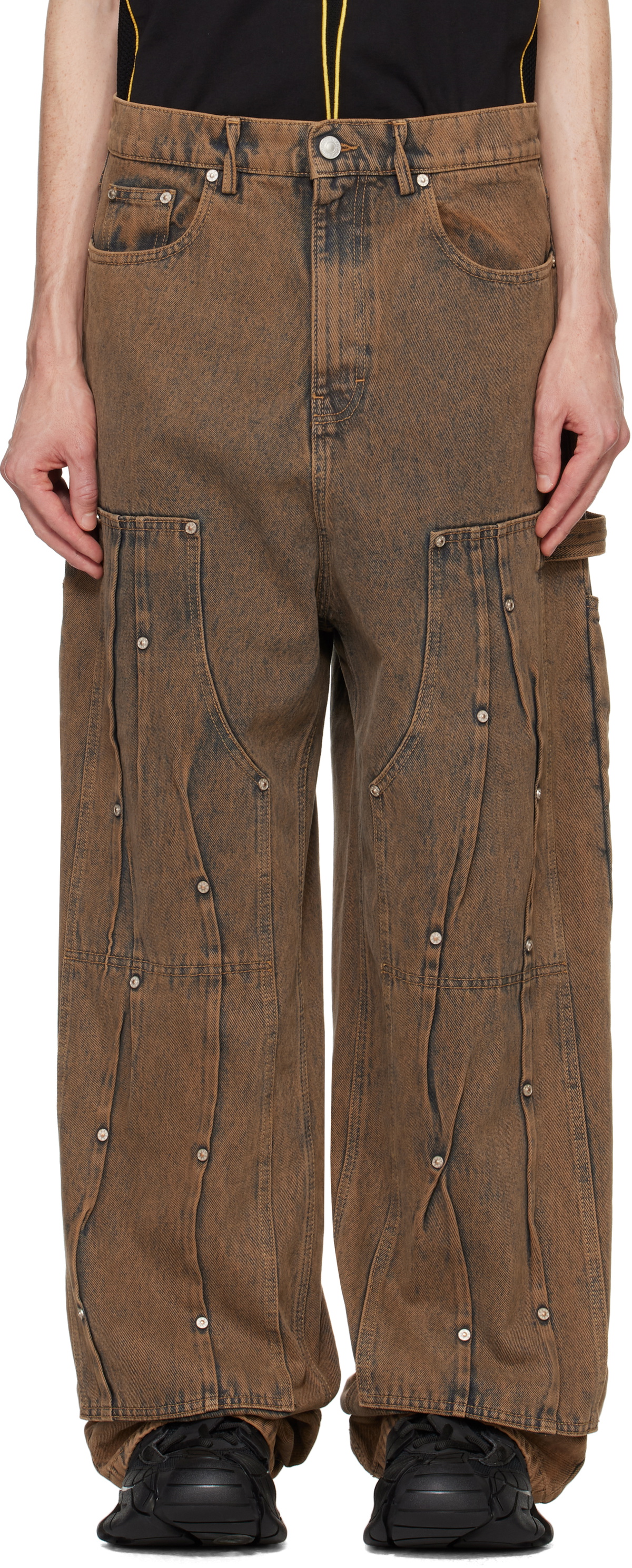 KUSIKOHC Brown Workwear Multi Rivet Jeans KUSIKOHC