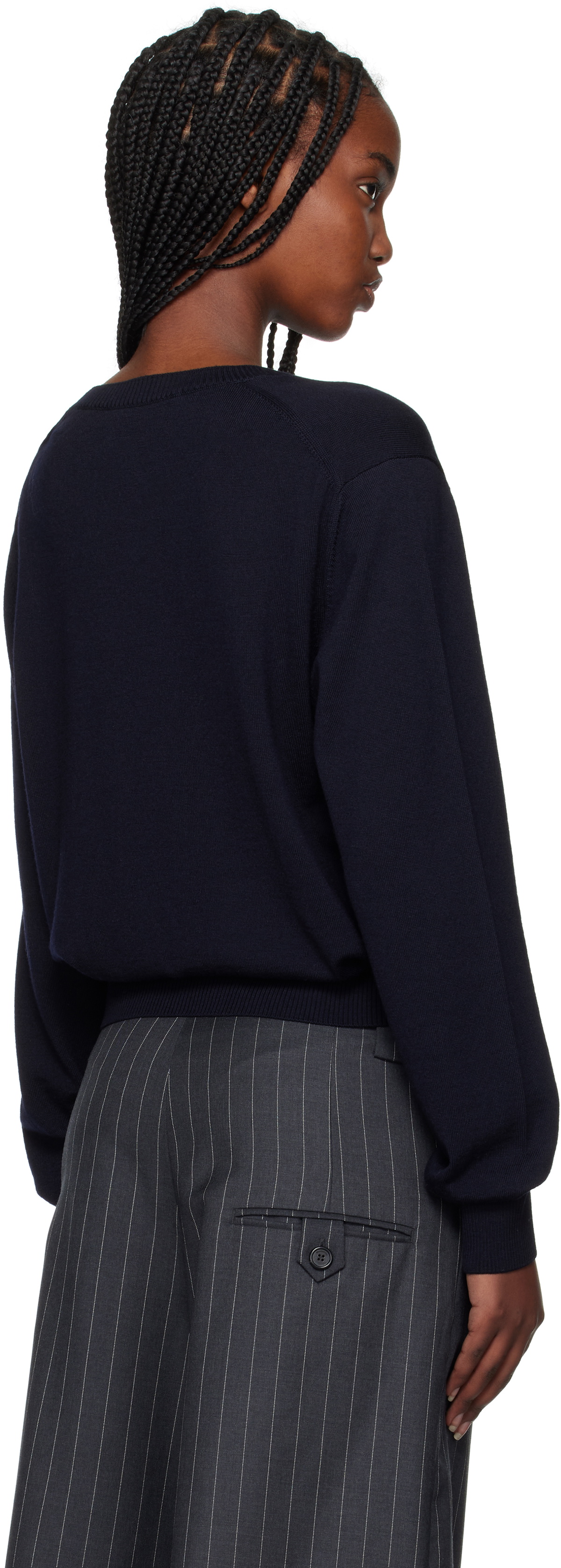 AMI Paris Navy Wool Ami de Coeur Crew Neck Sweater AMI