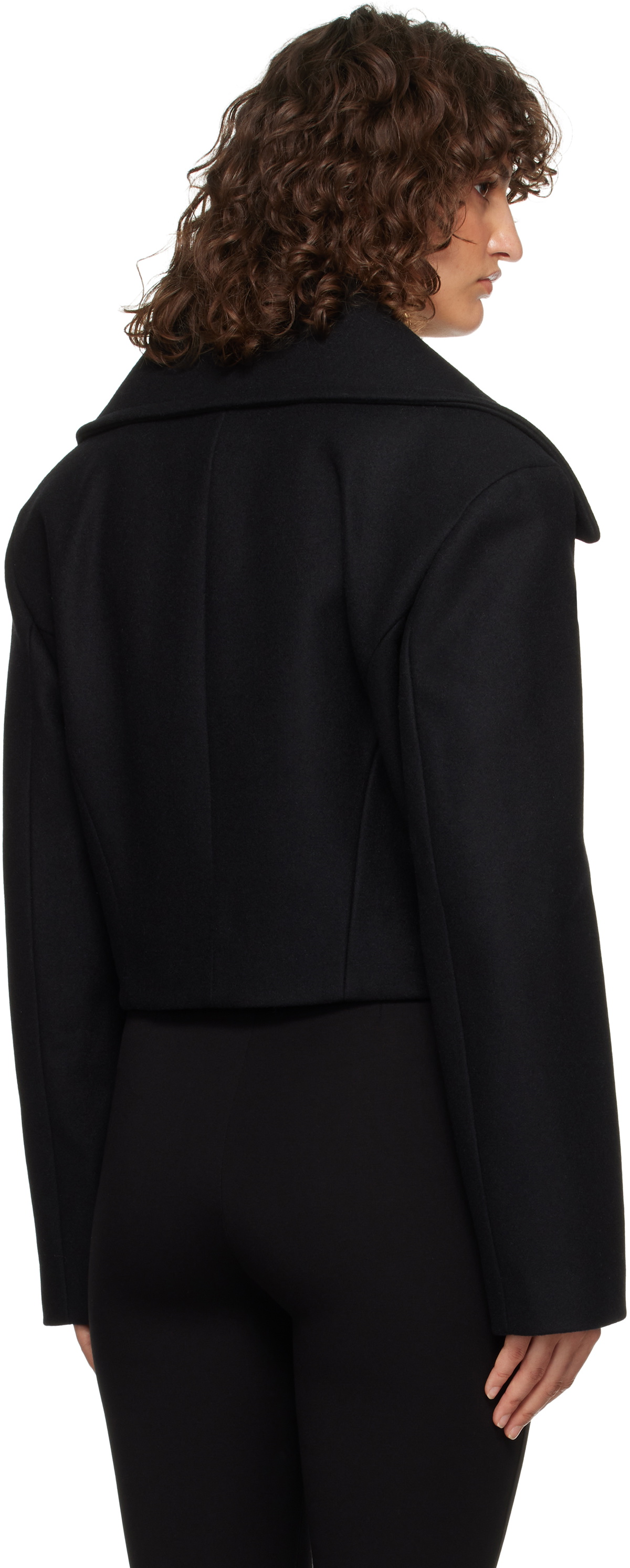 AREA Black Gemstone Button Cropped Peacoat AREA