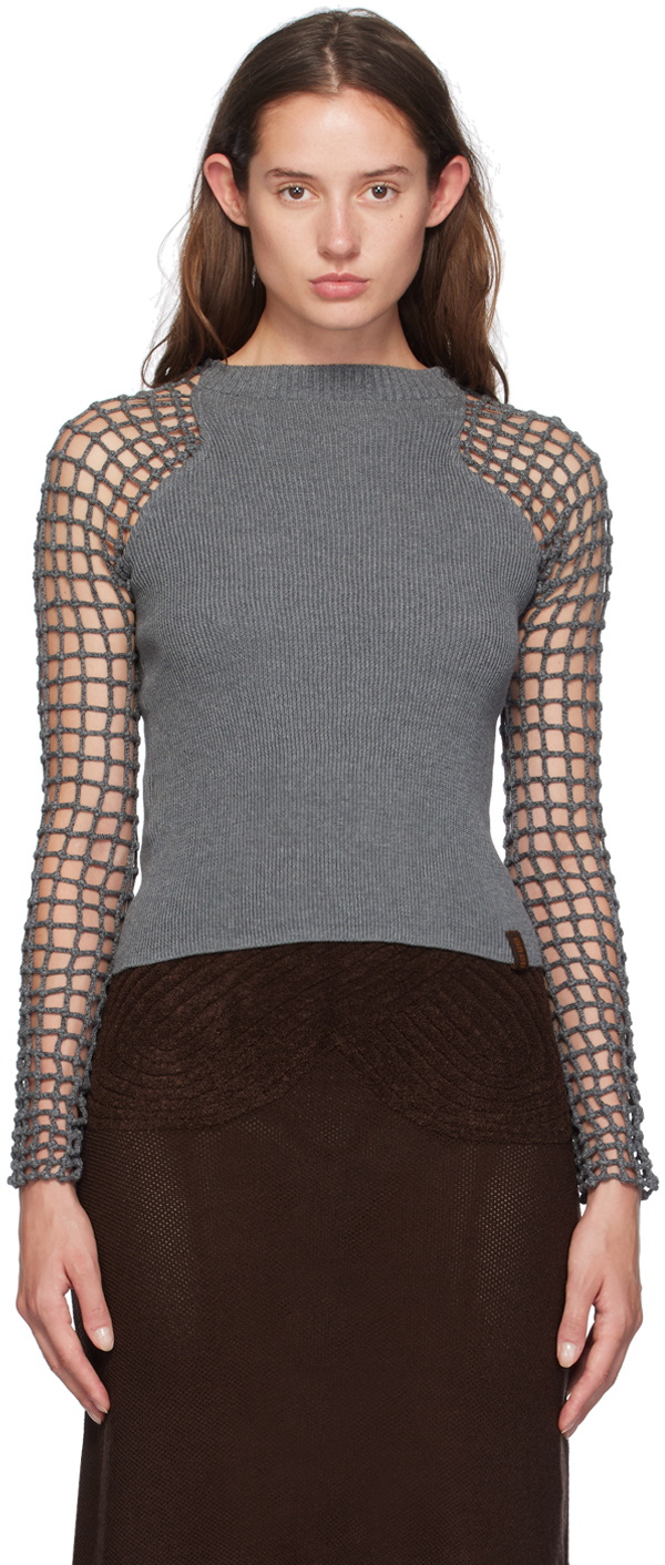 Isa Boulder Gray Spider Net Long Sleeve T-Shirt Isa Boulder