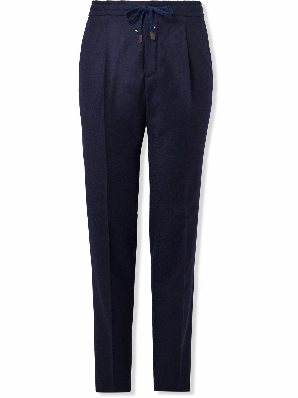 Incotex - Venezia 1951 Tapered Pleated Brushed Virgin Wool-Twill Drawstring Trousers - Blue Incotex