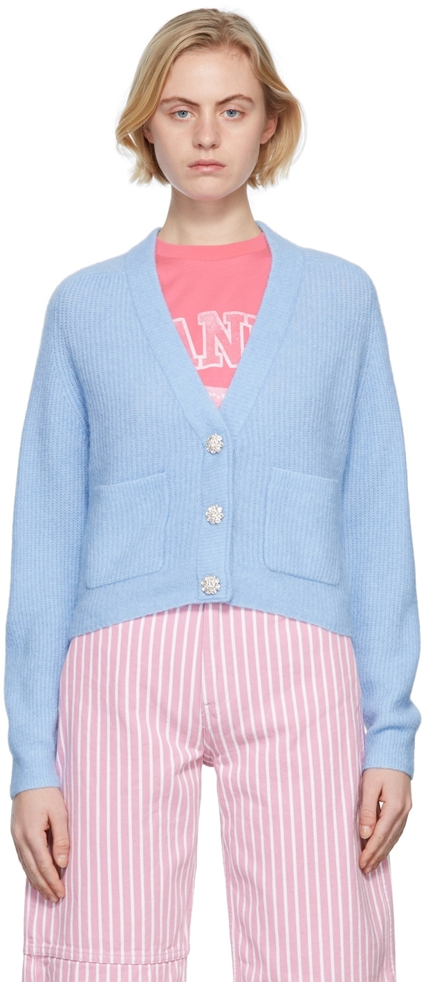 GANNI Blue Wool Knit Cardigan GANNI