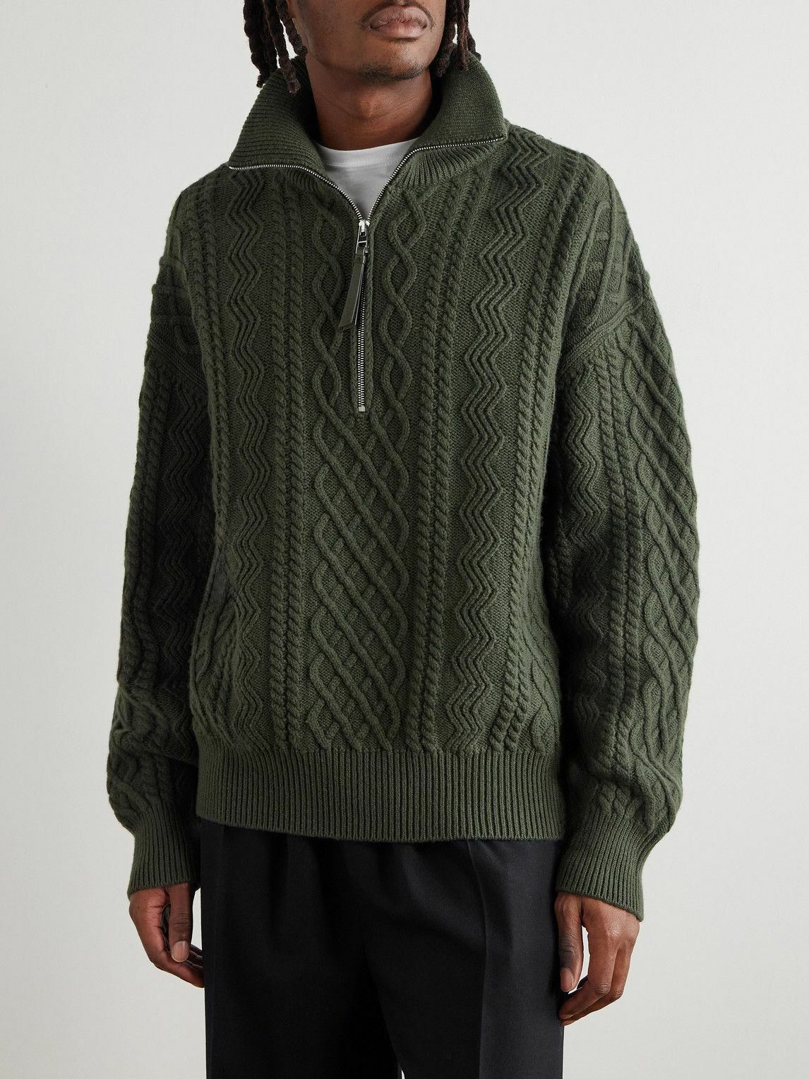 LOEWE - Cable-Knit Wool Half-Zip Rollneck Sweater - Green Loewe