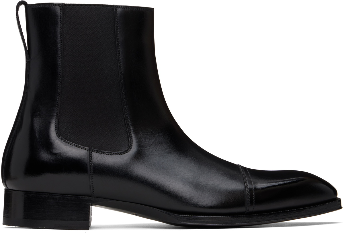 TOM FORD Black Burnished Leather Edgar Chelsea Boots TOM FORD