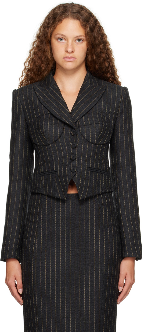 Moschino Gray Pinstripe Cropped Blazer Moschino