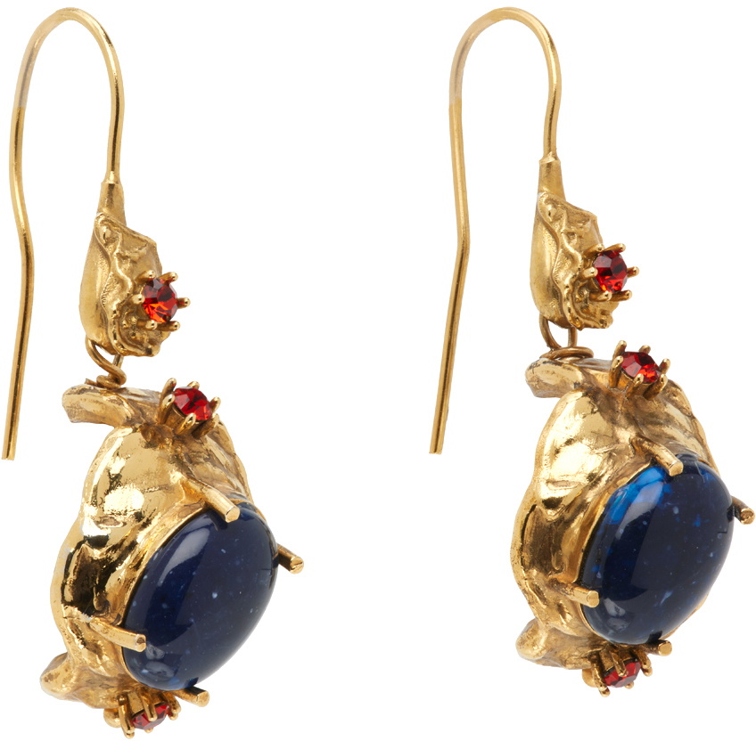 Marni Gold & Blue Gemstones Hook Earrings Marni