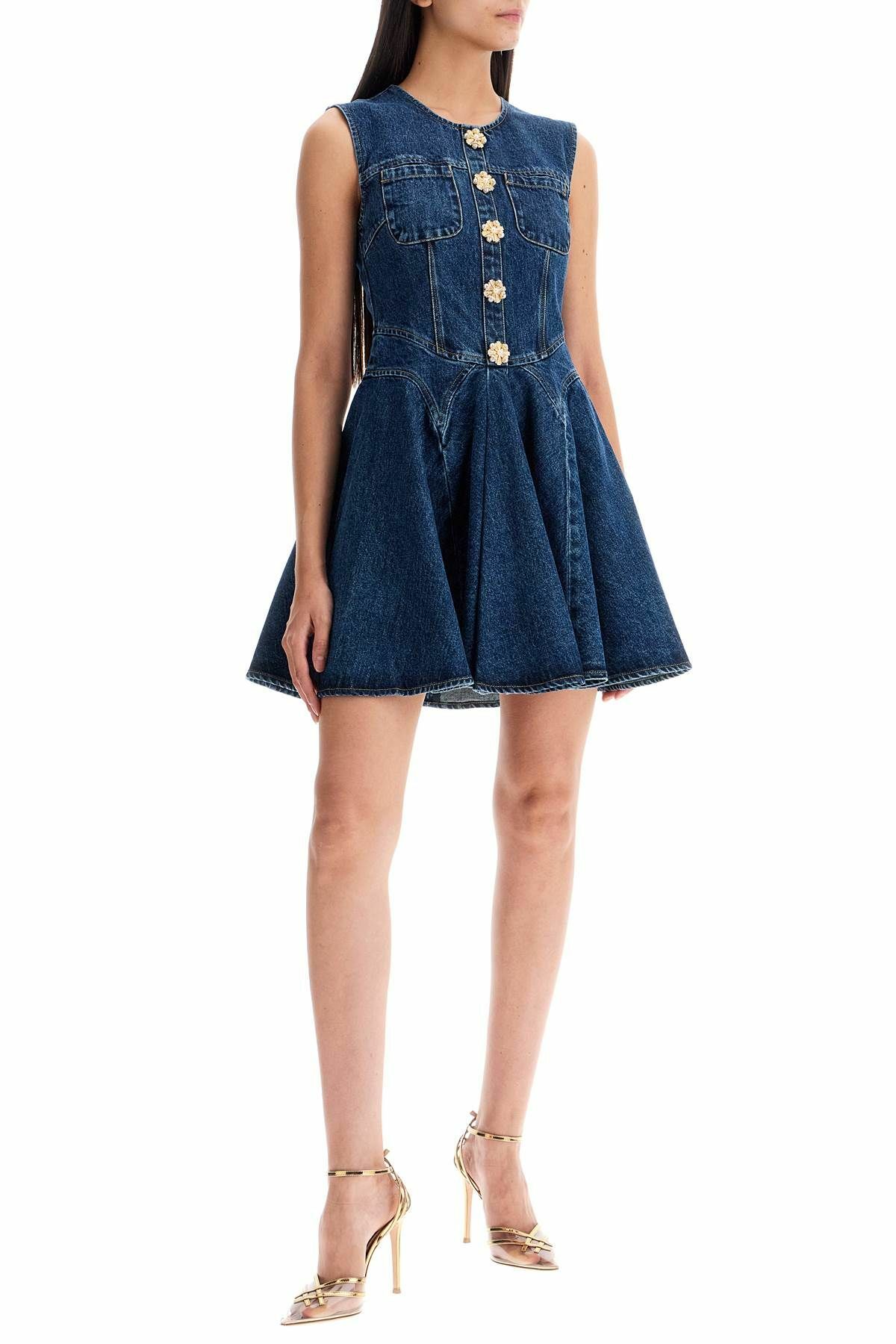 SELF PORTRAIT 'mini denim dress with jewel buttons' Blue Self-Portrait