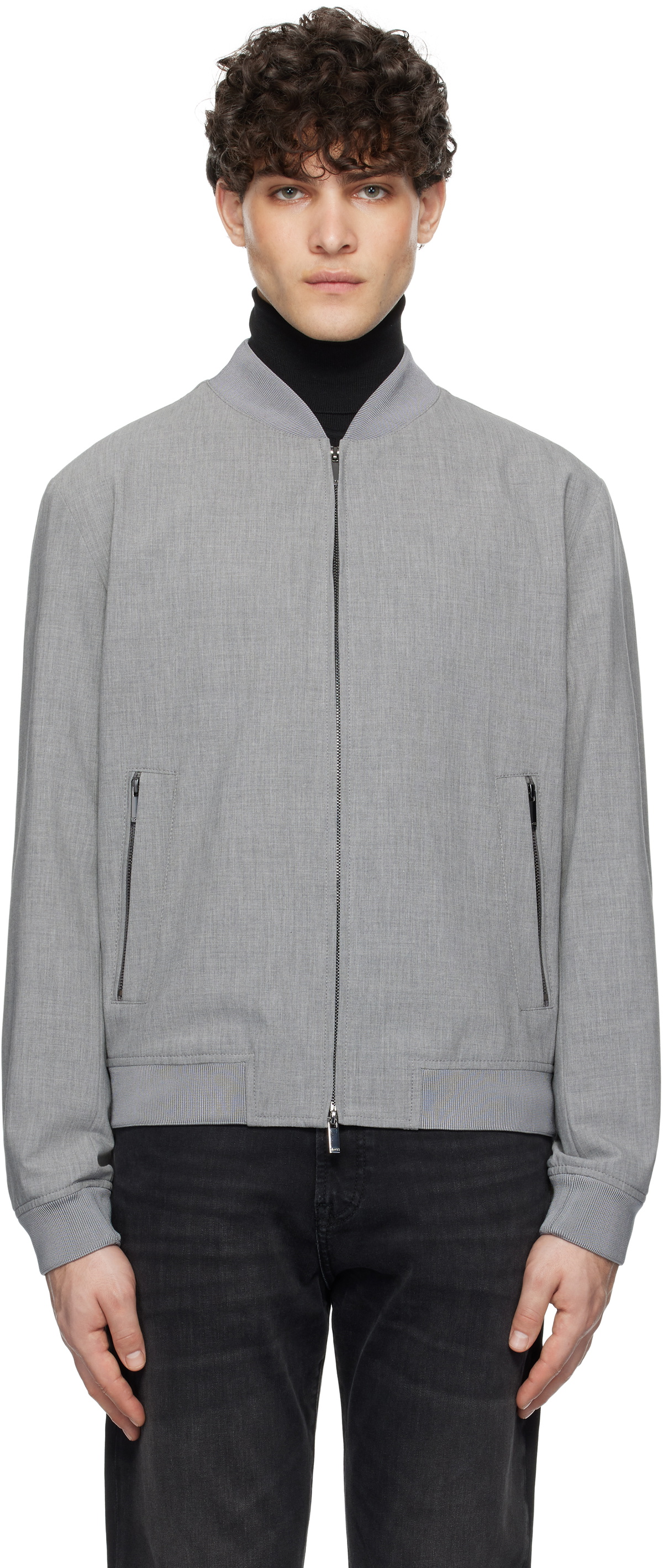 BOSS Gray Slim-Fit Bomber Jacket BOSS