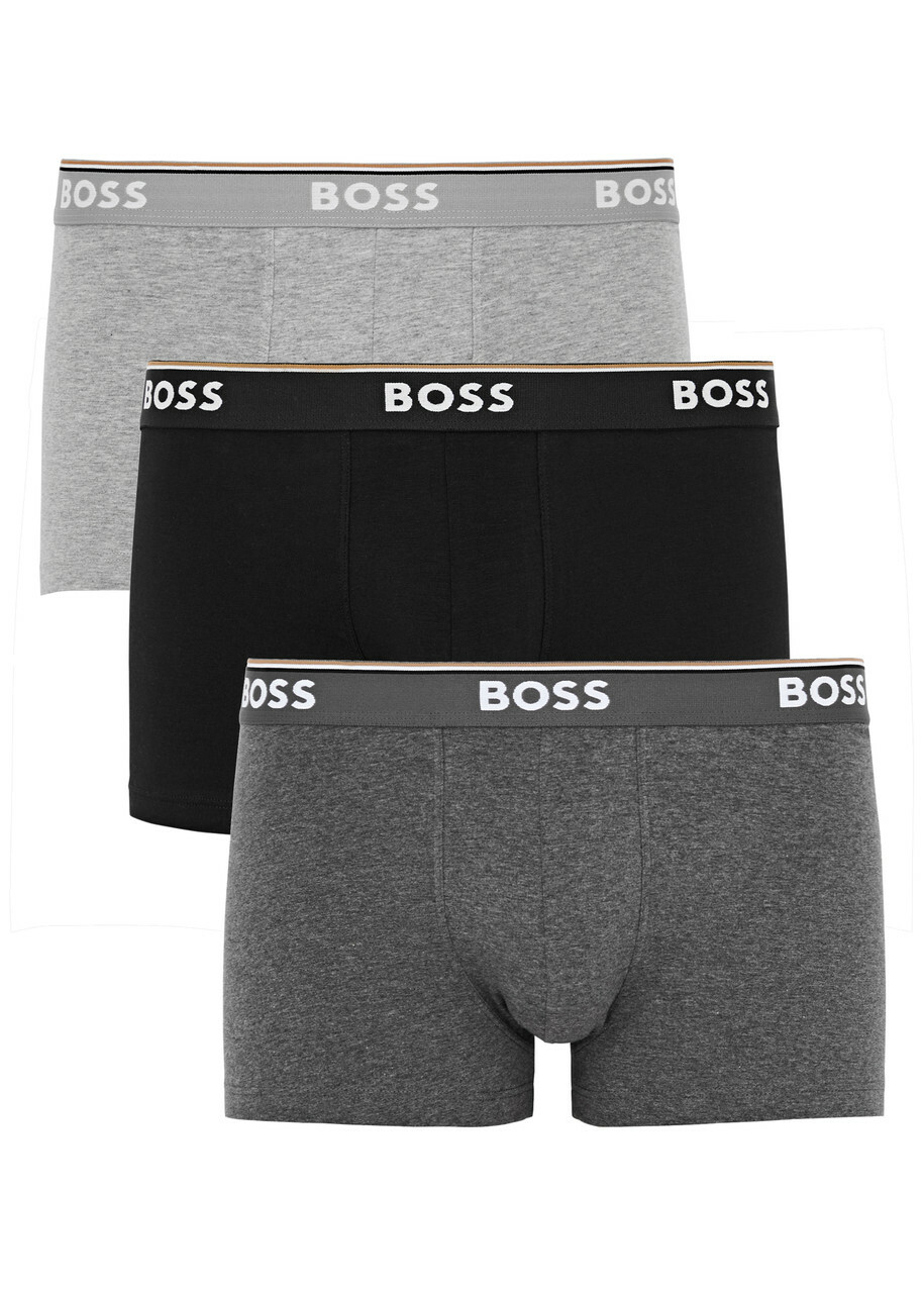 Boss Stretch-cotton Boxer Trunks set of Three Grey BOSS