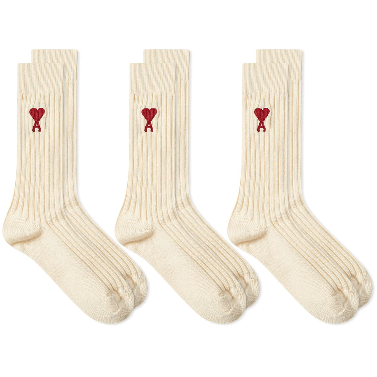 AMI Paris Men's A Heart Sock - 3 Pack in White AMI