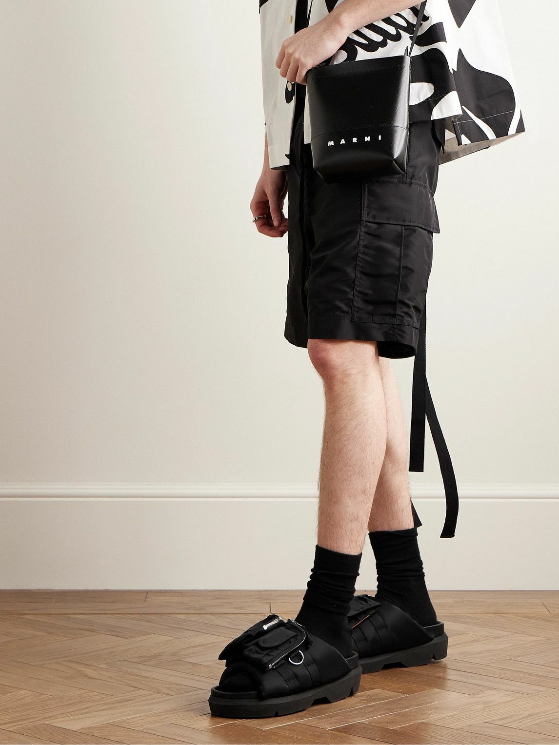 Sacai - Webbing-Trimmed Shell Slides - Black Sacai