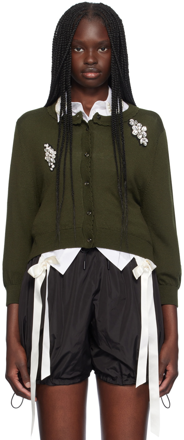 Simone Rocha Green Embellished Cardigan Simone Rocha