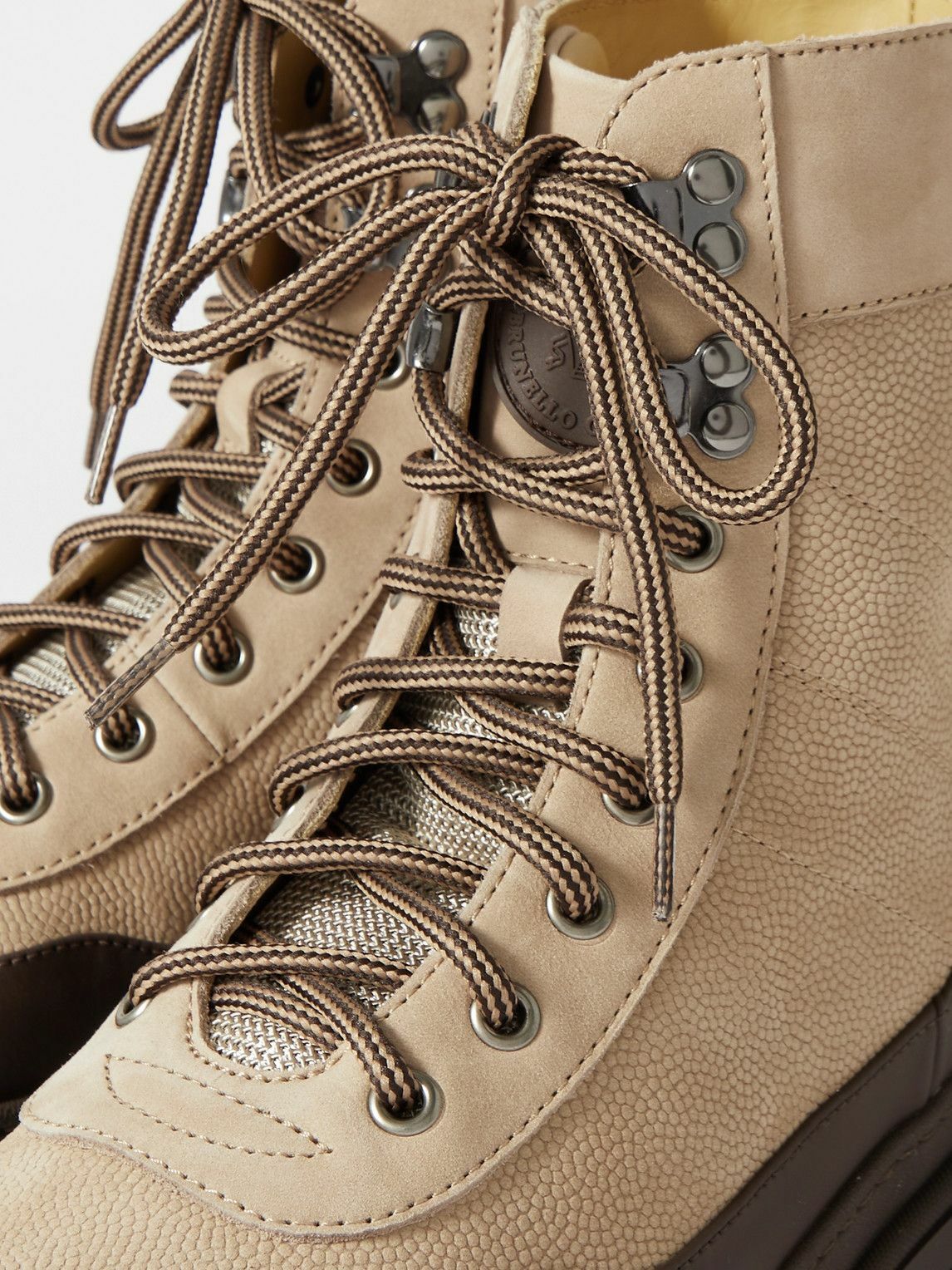 Brunello Cucinelli - Rubber-Trimmed Pebble-Grain Leather Hiking Boots ...