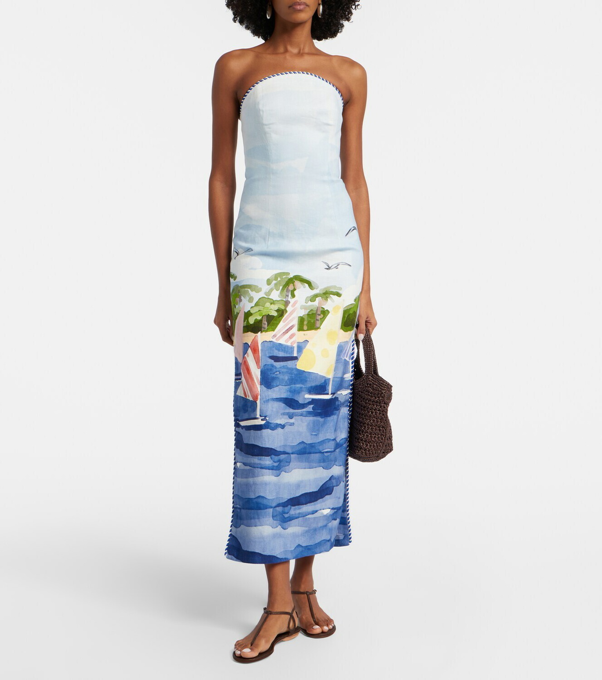 Leo Lin Ava printed linen bustier dress Leo Lin