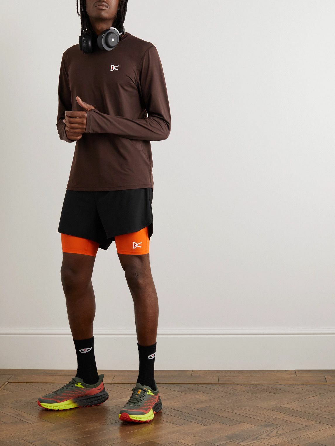 DISTRICT VISION - Logo-Print Stretch-Jersey Running T-Shirt - Brown ...