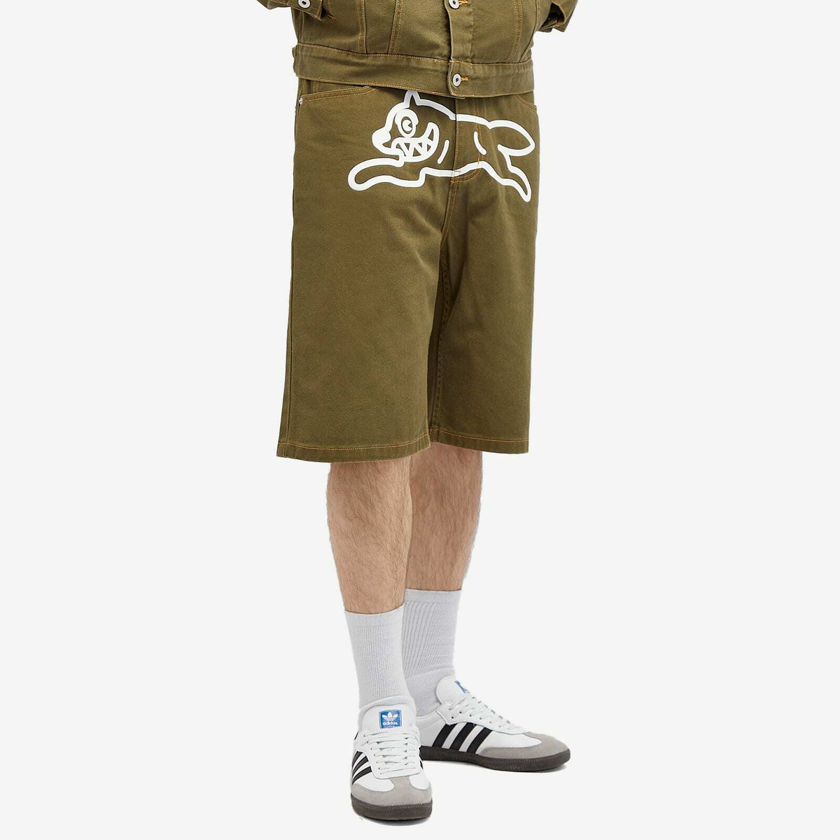 ICECREAM Men's Running Dog Denim Shorts in Green ICECREAM