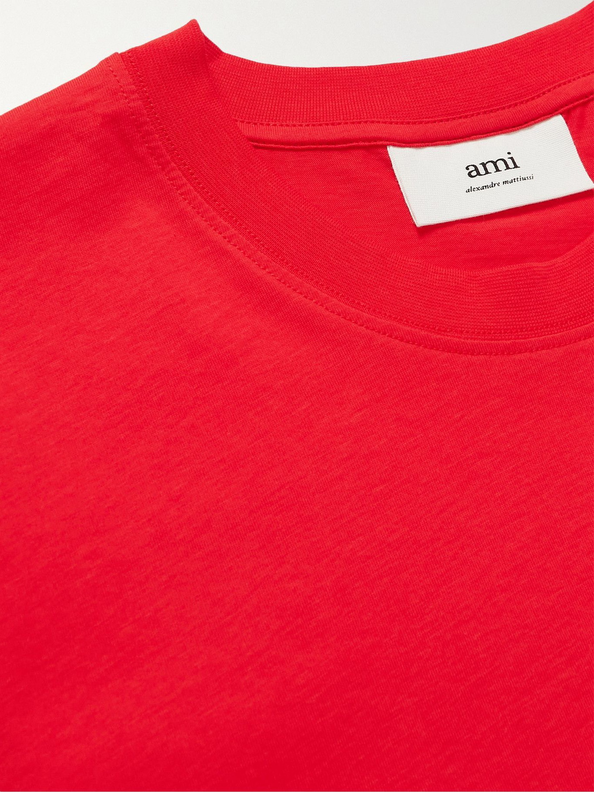 AMI PARIS - Logo-Embroidered Mélange Cotton-Jersey T-Shirt - Red AMI