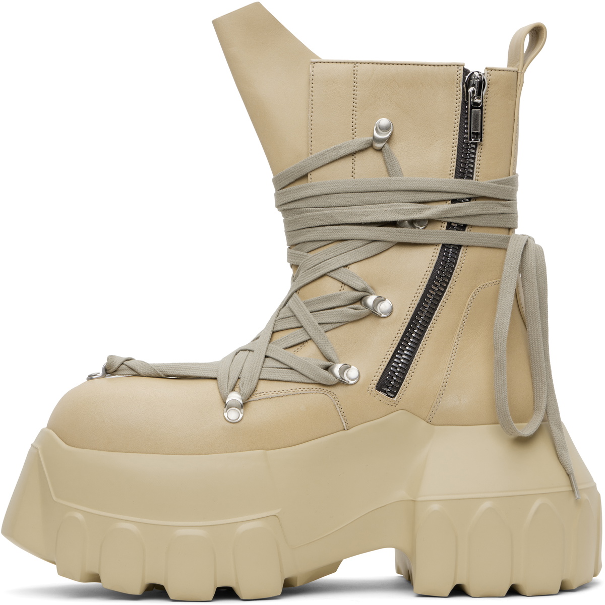 Rick Owens Beige Hollywood Megalace Mega Tractor Boots Rick Owens