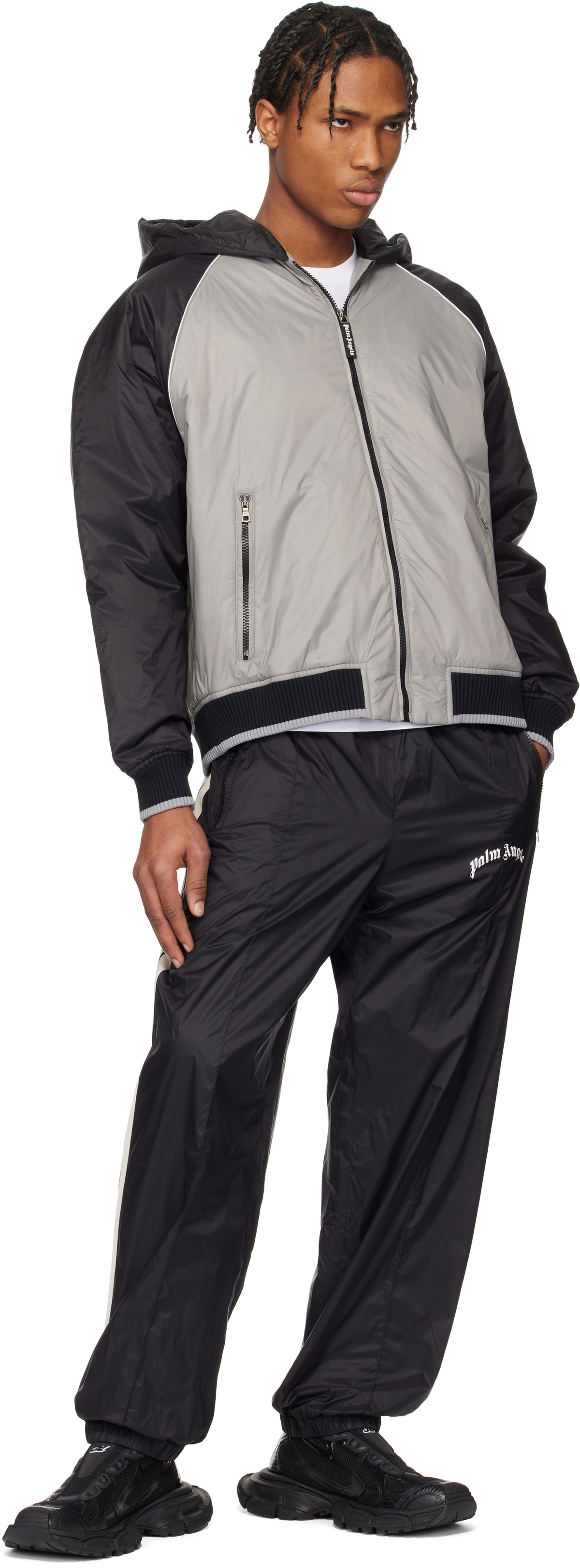 Palm Angels Black Curved Logo Nylon Track Pants Palm Angels