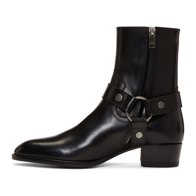 Saint Laurent Black Wyatt Harness Boots Saint Laurent
