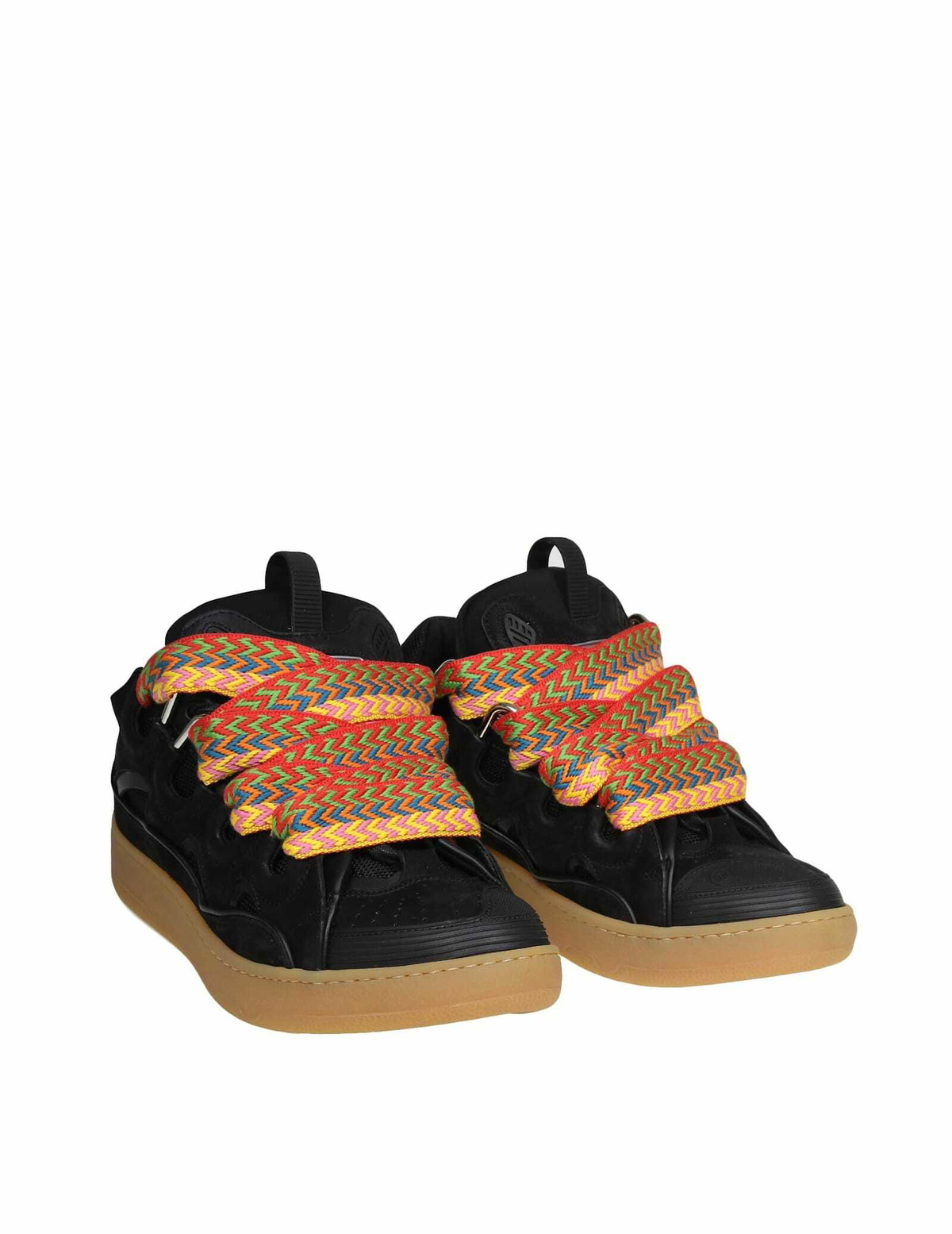 Lanvin Curb Sneakers In Leather And Suede With Multicolor Laces Lanvin