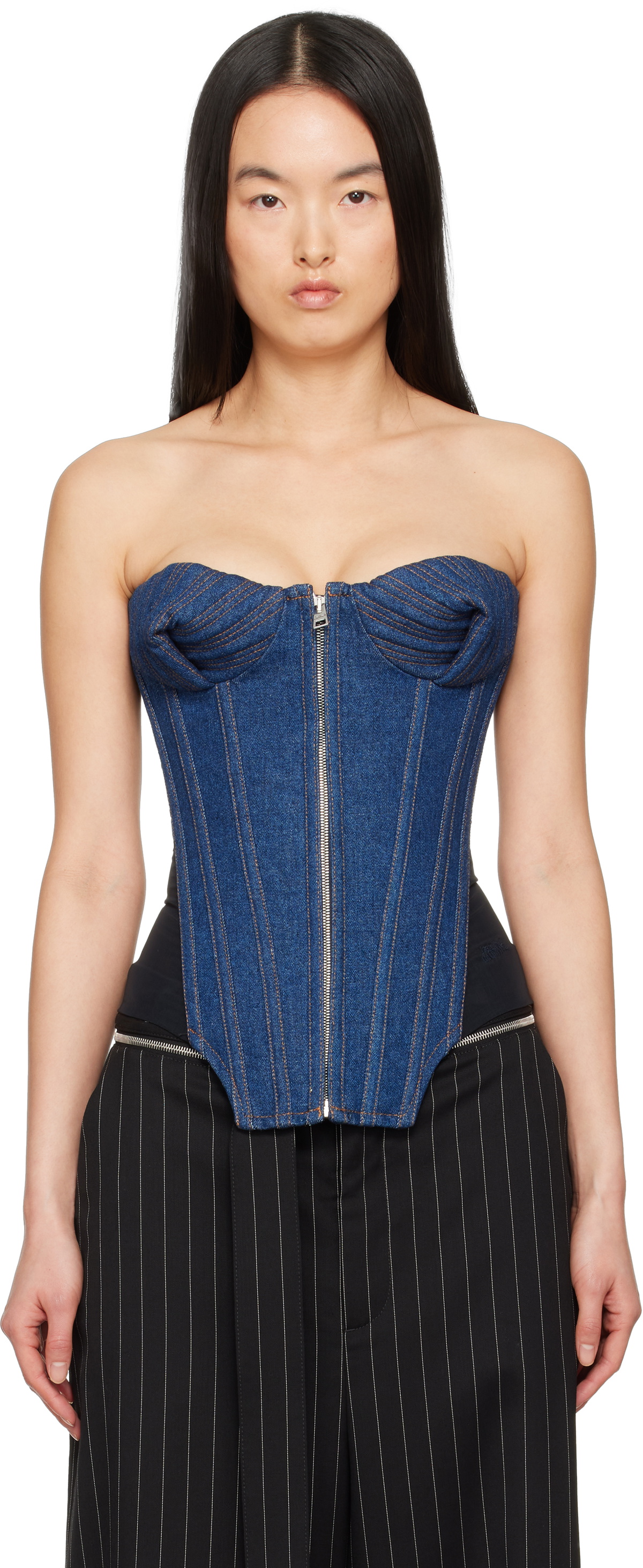 Jean Paul Gaultier Blue & Black 'The Bi-Material' Denim Corset Jean ...