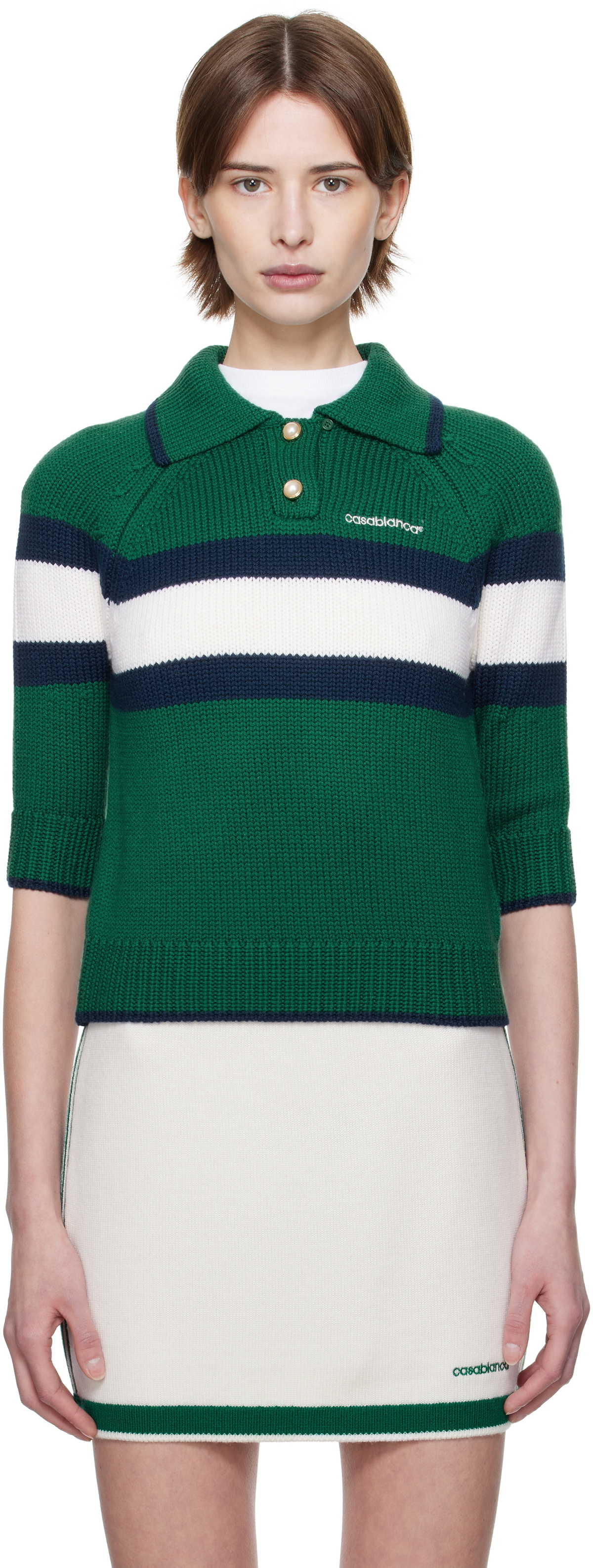 Casablanca Green & Navy Colorblock Polo Casablanca