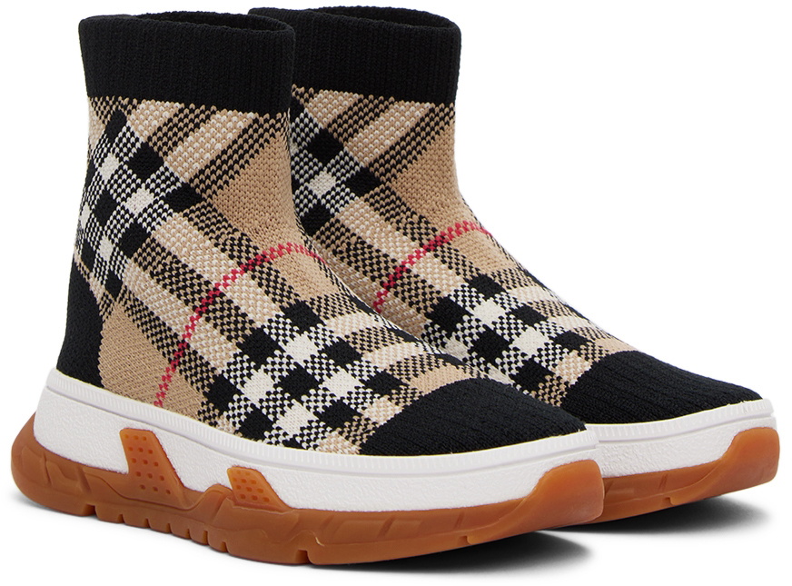Burberry Kids Black & Beige Vintage Check Sock Sneakers Burberry