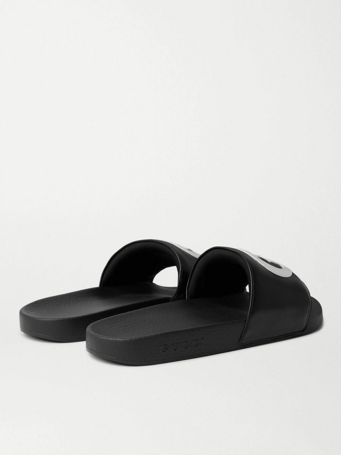 GUCCI - Logo-Appliquéd Leather Slides - Black Gucci