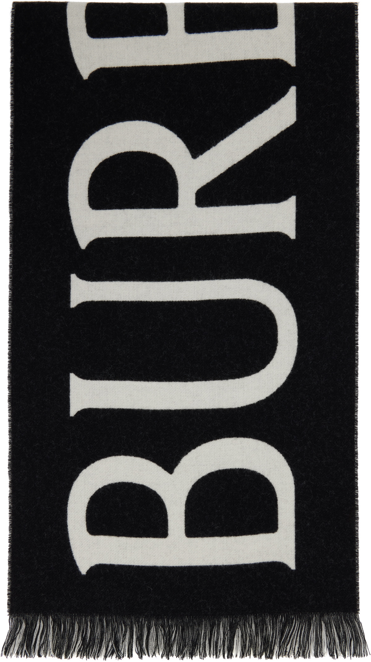 Burberry Black & Gray 'Burberry' Text Wool Scarf Burberry