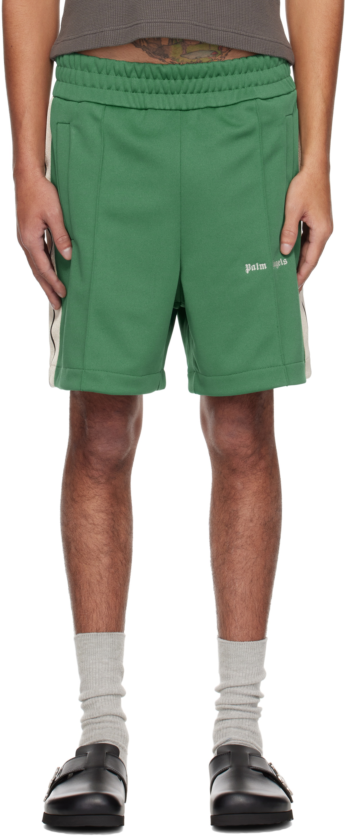 Palm Angels Green Embroidered Logo Track Shorts Palm Angels