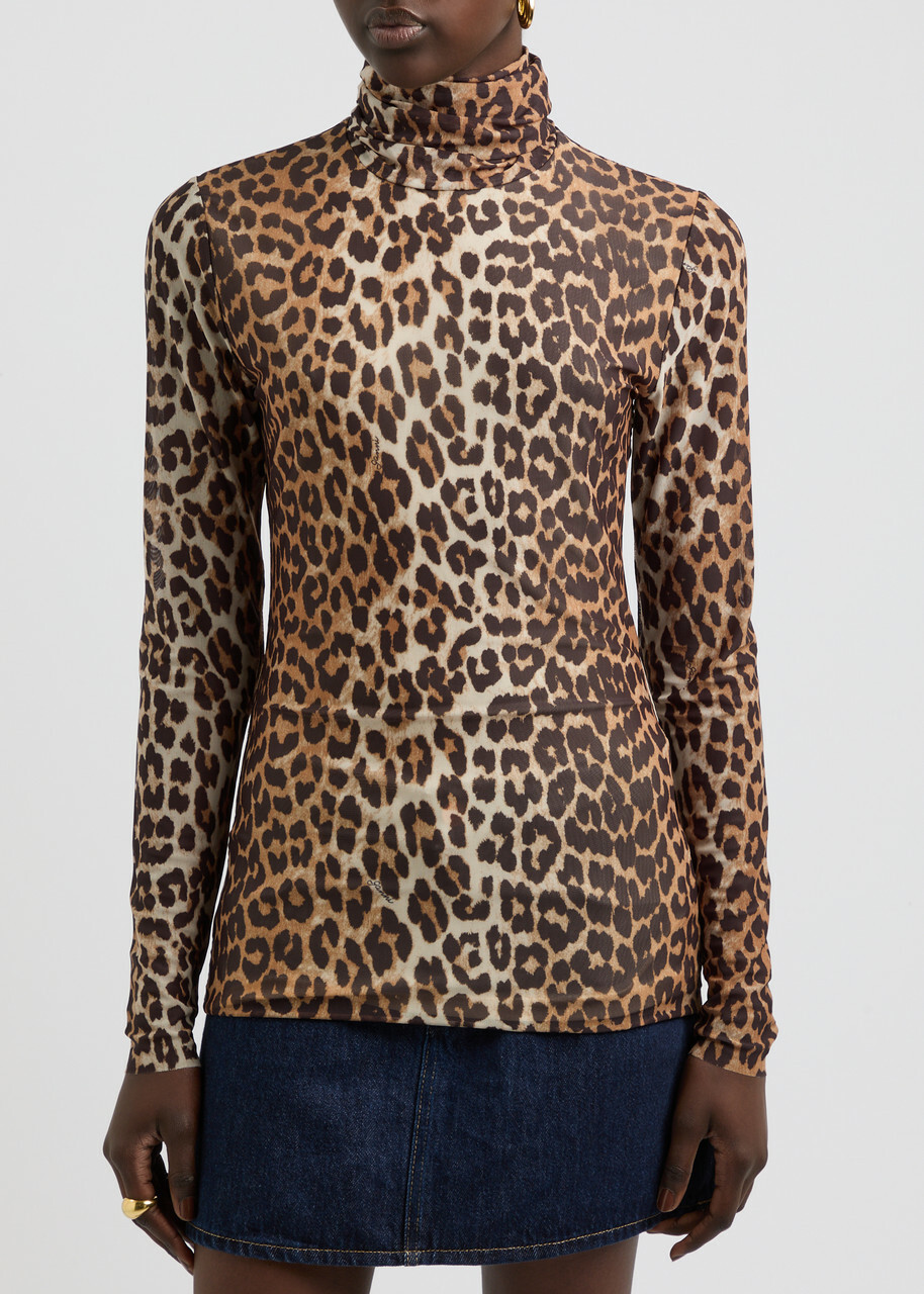 Ganni Leopard-print Stretch-tulle top GANNI