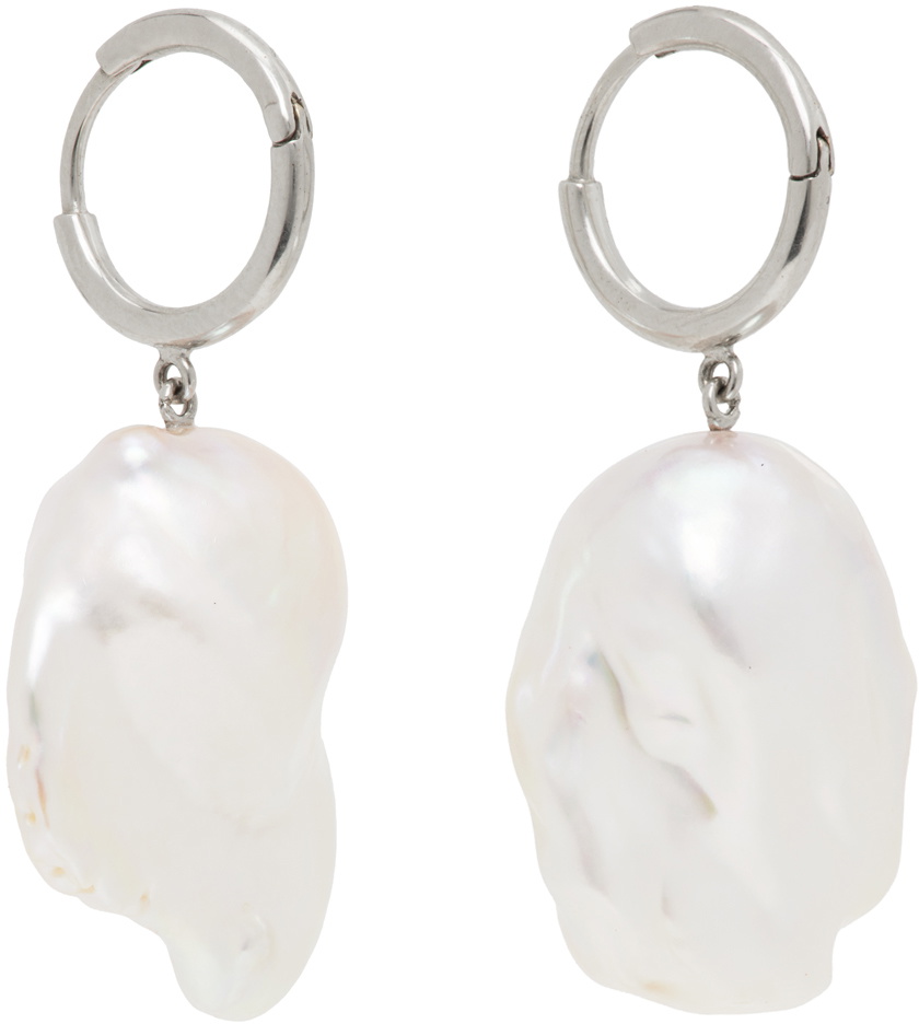 Simone Rocha Silver Baroque Pearl Hoop Earrings Simone Rocha