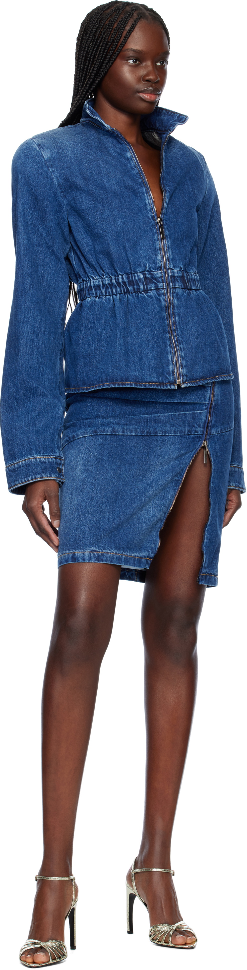 Nensi Dojaka Blue Livia Asymmetric Zip Denim Midi Skirt Nensi Dojaka