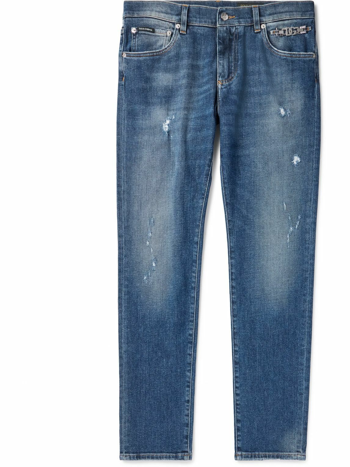 Dolce&Gabbana - Slim-Fit Straight-Leg Embellished Distressed Jeans ...