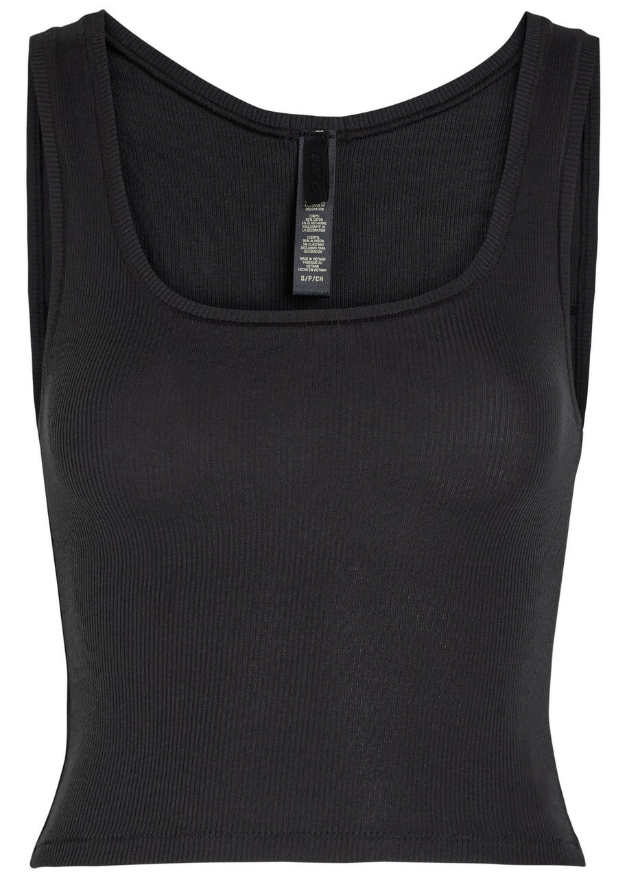 Skims Ribbed Stretch-cotton Tank Black SKIMS