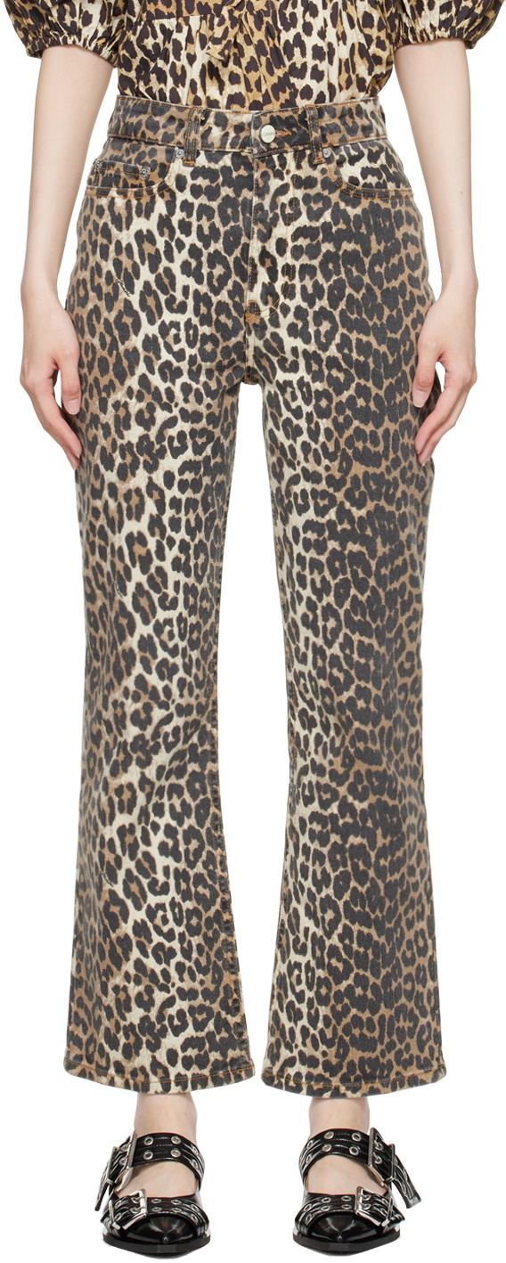 GANNI Brown & Black Leopard Betzy Cropped Jeans GANNI
