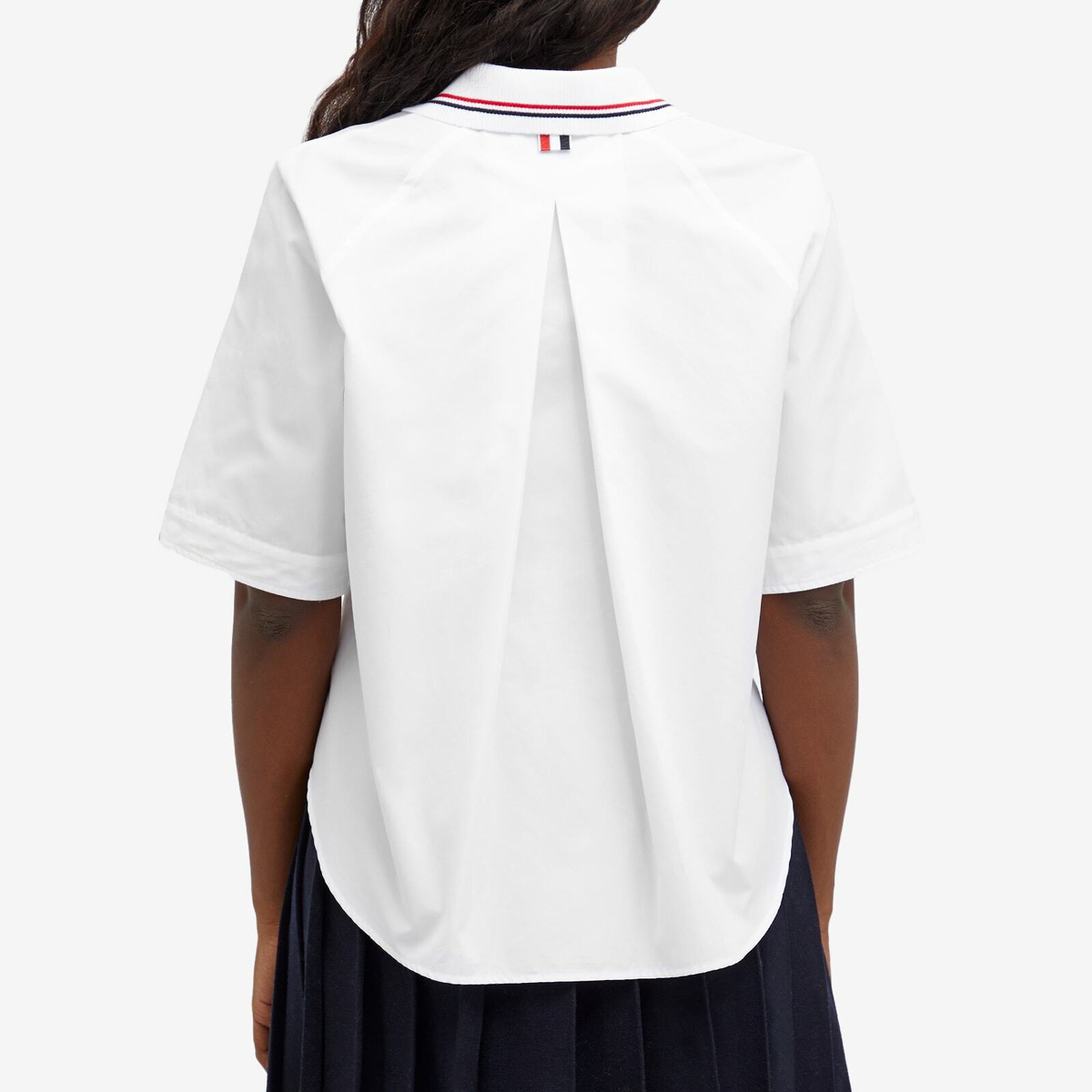 Thom Browne Women's Box Pleat Rib Short Sleeve Shirt in White Thom Browne