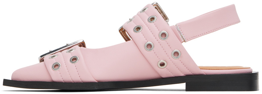 GANNI Pink Feminine Buckle Ballerina Flats GANNI