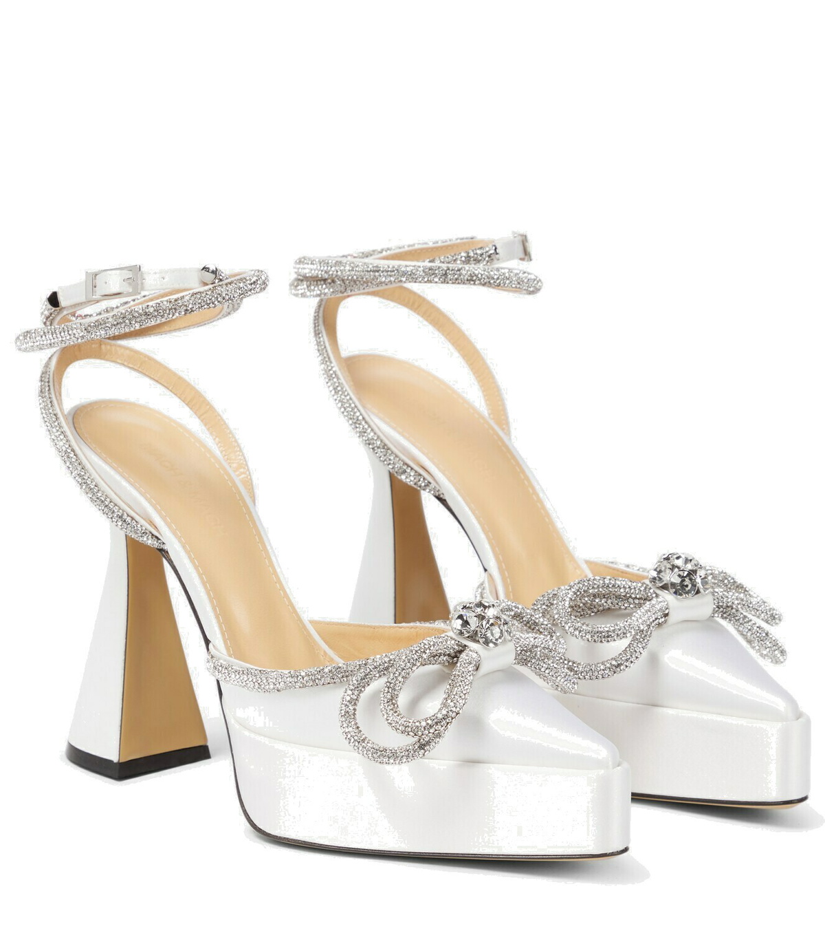 Mach & Mach - Double Bow embellished silk satin platform pumps MACH & MACH