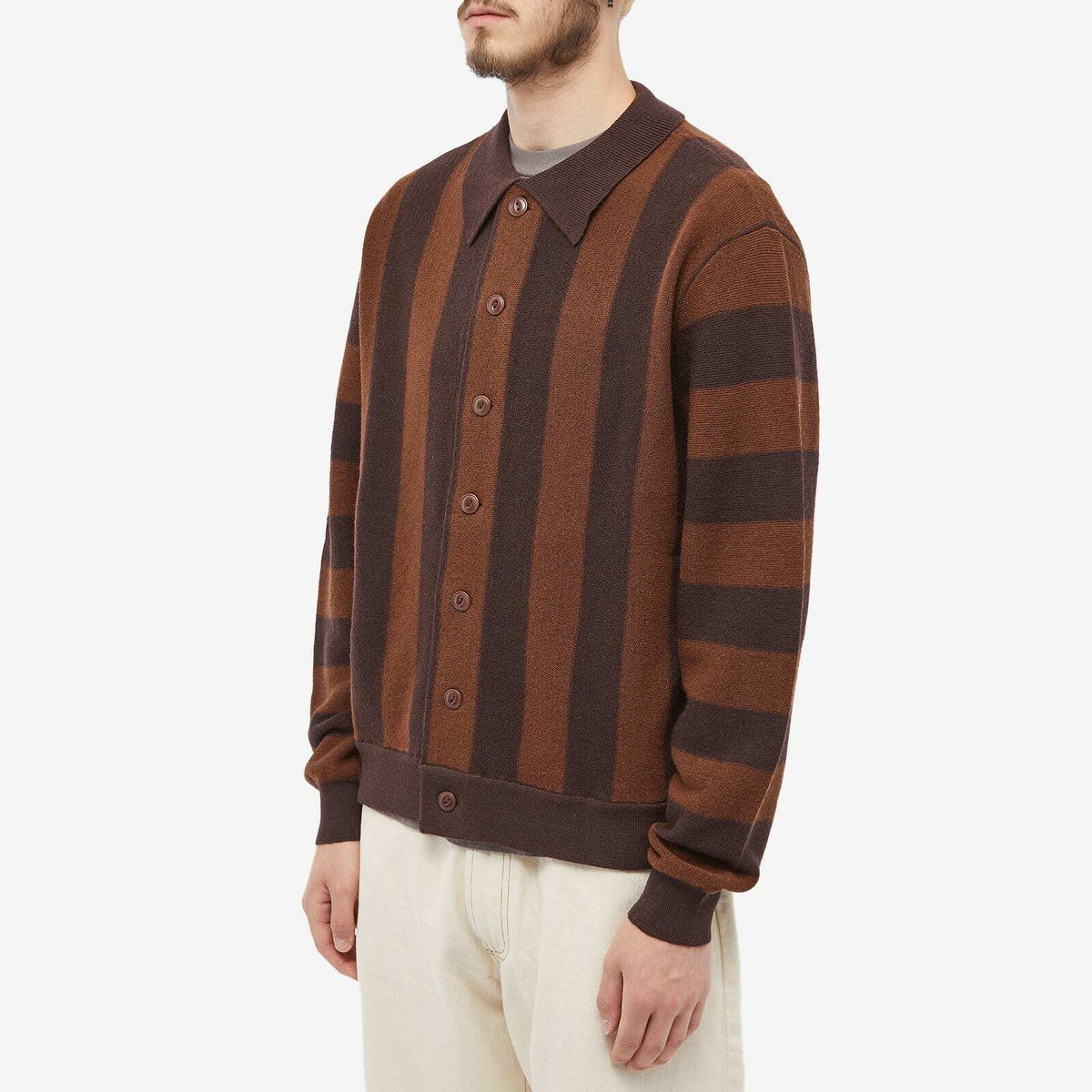 YMC Men's Rat Pack Stripe Cardigan in Brown YMC