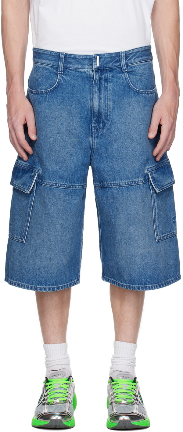 Givenchy Blue Paneled Denim Shorts Givenchy