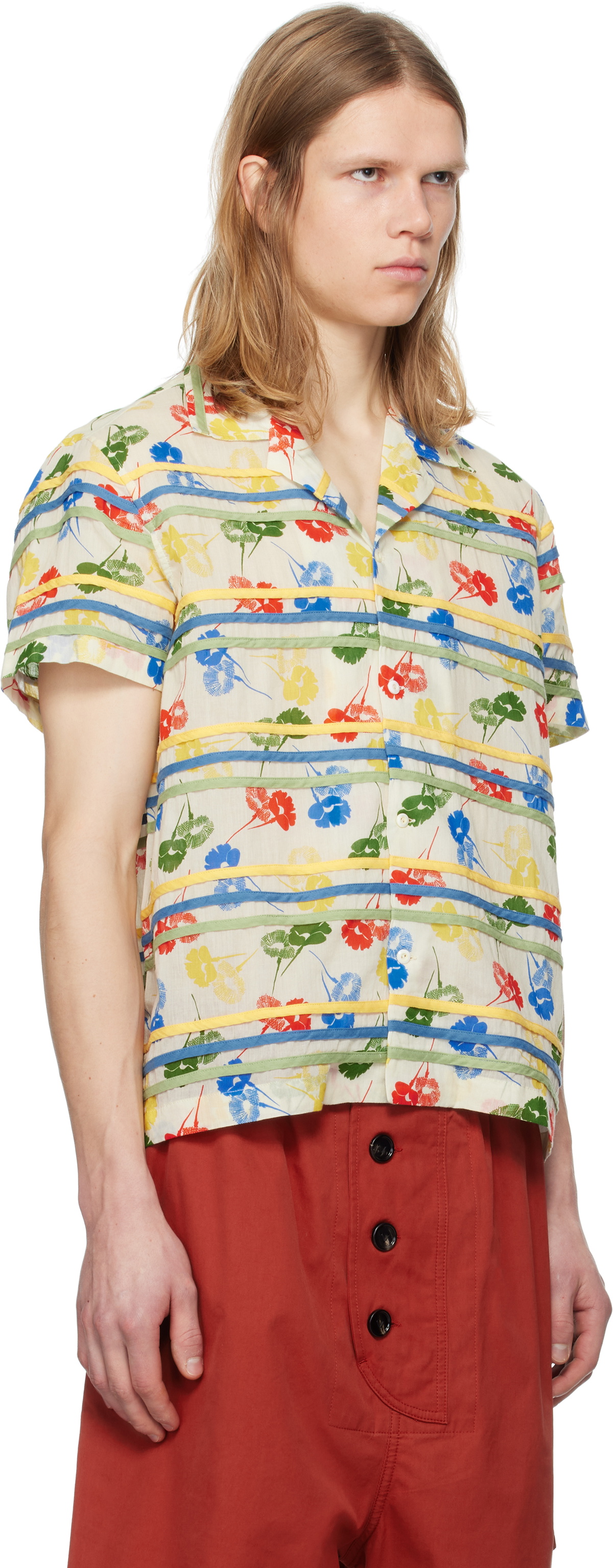 Bode Multicolor Flower Stamp Short Sleeve Shirt Bode