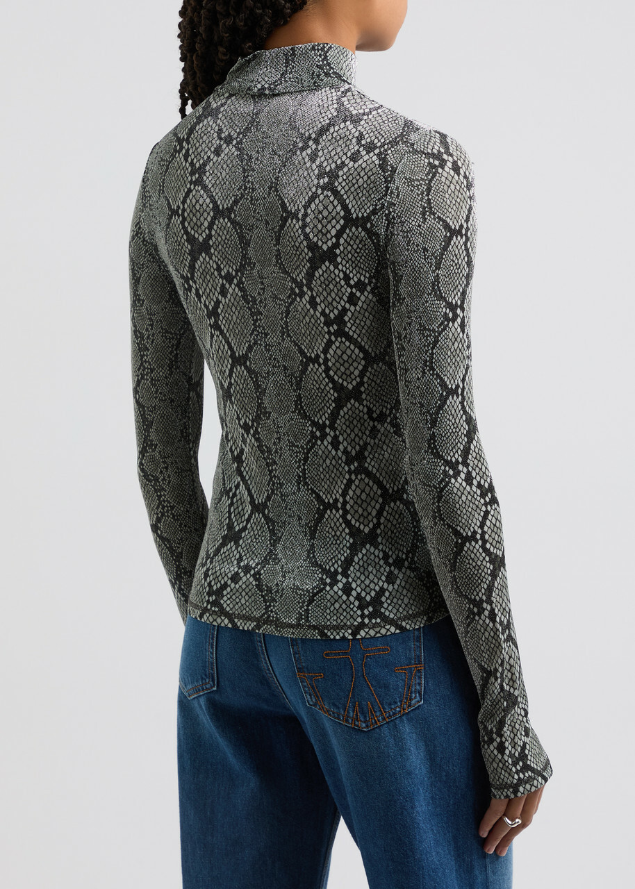 Coperni Python-print Metallic-jersey top Grey Coperni