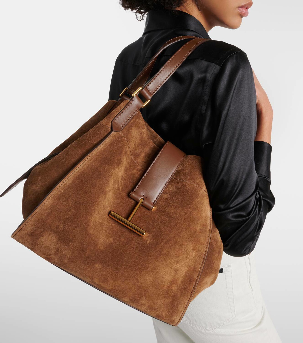 Tom Ford Tara Medium suede and leather tote bag TOM FORD